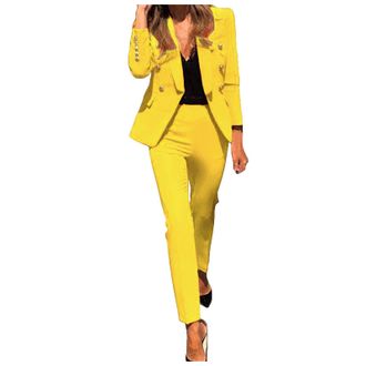 Generic Hosenanzug Damen Festlich Elegant Business Hosenanzüge 2 Teiler Abendrobe Outfit Set Langarm Anzugjacke und Anzughosen Zweiteilig Büro Slimfit Formal 