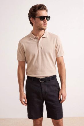 Trendyol MAN Herren Beige Einfarbig Kurz Regular Fit Poloshirts