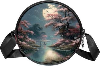 Generic Petit sac &agrave; bandouli&egrave;re Circle Beauty pour femme, petit sac &agrave; bandouli&egrave;re avec fermeture &eacute;clair, bretelles r&eacute;glables, sac &agrave; main rond d&eacute;contract&eacute; pour
