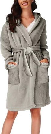 Generic Peignoirs de bain en peluche pour femme avec capuche en tissu &eacute;ponge mi-long pour la maison, la salle de sport, le spa et lh&ocirc;tel, peignoir &agrave; col ch&acirc;le