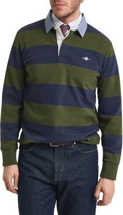 GANT Reg Chambray Stripe Heavy Rugger Polo, Vert, XXL Hommes