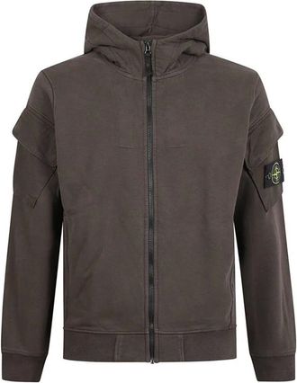 Stone Island Homme, Sweatshirts et sweats &agrave; capuche, Gris, Taille: 2XL Sweat &agrave; Capuche en Molleton de Coton Bross&eacute;