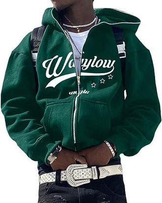 ORANDESIGNE Sweats à Capuche Homme Y2K Full Zippé Veste à Capuche Vintage Gothic Pull Mode Oversize Streetwear avec Poche Imprimé Sweatshirt Casual Hoodies Unisex