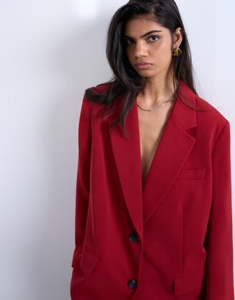 Topshop Blazer coupe décontractée à 2 boutons - Rouge cerise