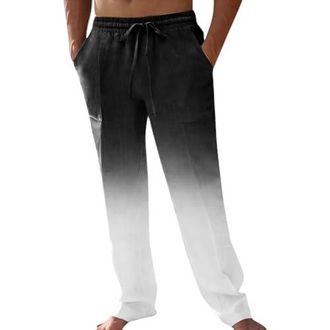 Generic Pantalon baggy en coton et lin pour homme, d&eacute;contract&eacute; et tendance, couleur unie, d&eacute;grad&eacute; de couleur, pantalon de plage ample en lin, pantalon de plag
