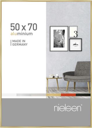 Nielsen Design Bilderrahmen, 50 x 70 cm, Aluminium, Gold glanz, Posterrahmen zum Aufhängen im Hoch- & Querformat, Echtglas, Pixel