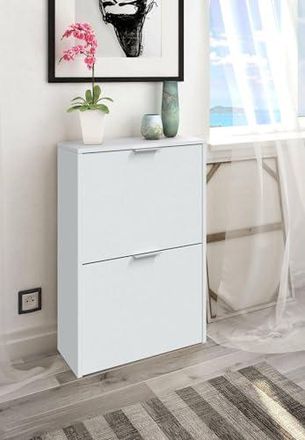 Dmora Valdosta Schuhregal, Platzsparendes Schuhregal mit 2 Türen, Schuhregal für den Eingangsbereich, Schuhregal für die Garderobe, 50 x 22 x 76 cm, Weiß