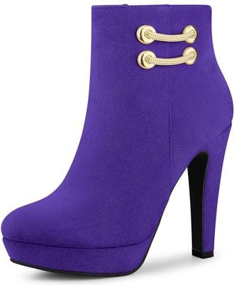 Allegra K Bottines &agrave; talon haut et bout rond pour femme, violet, 37 EU