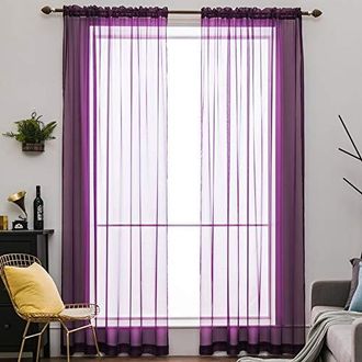 Miulee 2 Panneaux Couleur Pure Rideaux De Fenêtre Transparents Lisse Élégant Panneaux Voile De Fenêtre/Rideaux/Traitement pour Chambre Salon Violet 140x175cm