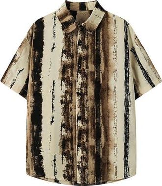 Generic G&eacute;n&eacute;rique Chemise Homme Rayures D&eacute;contract&eacute;e Col Revers Taille Grande Haut Coupe Vintage Style Urbain