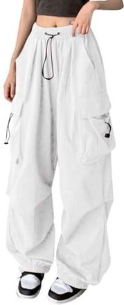 Generic Pantalon cargo baggy taille haute pour femme - Taille large - Extensible - Taille élastique - Avec poches - Léger et respirant - Pantalon de randonnée