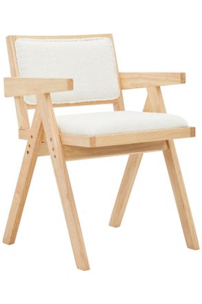 Livetastic Armlehnstuhl Boucle, Natur, Weiß, Holz, Textil, Kautschukholz, massiv, Füllung: Schaumstoff, eckig, 51x79x54 cm, Esszimmer, Stühle