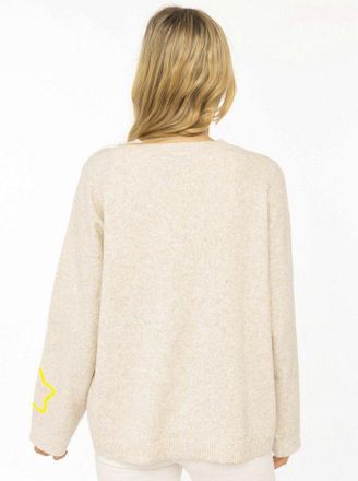 Zwillingsherz Strickpullover Happy Patch mit bunten, kontrastreichen Motiven, Rundhals, oversize