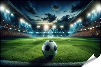 Islandburner XXL Bild Poster Fu&szlig;ballstadion Bei Nachtspiel Mit Flutlicht Und Ball Premium Bilder Fotodruck