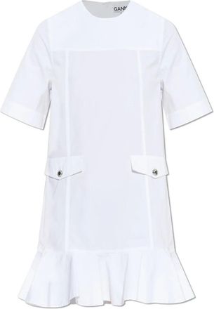 Ganni Femme, Robes, Blanc, Taille: 40 FR Stretch Cotton Mini Dress