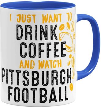OM3 Pittsburgh-Coffee - Tasse - Keramik Becher - American Football Mug - 11oz 325ml - Beidseitig Bedruckt - Royalblau