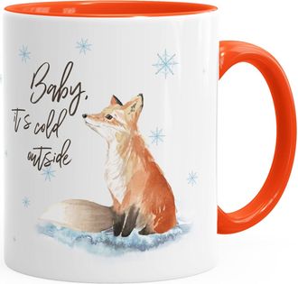 Autiga Tasse Weihnachten Baby its cold outside Spruch Fuchs Winter Schnee Fox Weihnachtsbecher Weihnachtstasse orange unisize