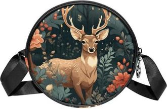 Generic Sac &agrave; bandouli&egrave;re rond pour femme, motif cerf givr&eacute;, petit sac &agrave; dos &agrave; bandouli&egrave;re avec fermeture &eacute;clair, bretelles r&eacute;glables, sac &agrave; main rond d&eacute;contr