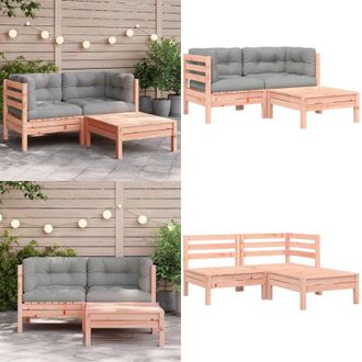 vidaXL Gartensofa mit Kissen und Hocker 2-Sitzer - Outdoor M&ouml;bel - Gartenm&ouml;bel - Holzsessel - Lounge Set - Eckbank - Home & Living