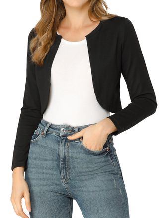 Allegra K Damen Langarm Bolero Offen Elegante Crop Jacke Arbeit Shrug Schwarz XS