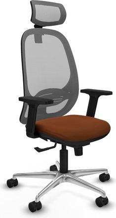 Piqueras y Crespo Atmungsaktiver B&uuml;rostuhl mit 2D-Armlehnen, h&ouml;henverstellbare Lendenwirbelst&uuml;tze und Kopfteil, h&ouml;henverstellbar und neigbar, Grau/Braun