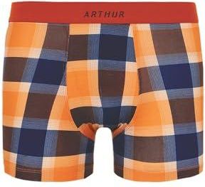 Arthur Boxer Homme - Coton Bio Stretch et Doux - Confort et Maintien Optimal - Motif Fred Tartan Orange - Taille L