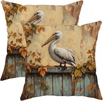 Generic Herbstpelikane Kissenh&uuml;llen Dekorative Kissenbezug Mit Rei&szlig;verschluss Dekokissen F&uuml;r Balkon Hotel Sofa 45X45Cm 2Er Set