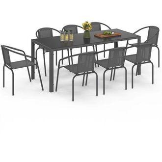 IDMarket Salon de jardin THELMA table 190 CM et 8 chaises empilables gris anthracite