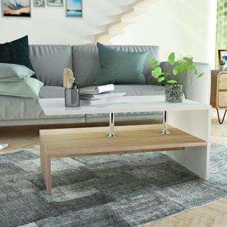 vidaXL Vidaxl - Couchtisch Holzwerkstoff 90x59x42 cm Eiche und Wei&szlig;