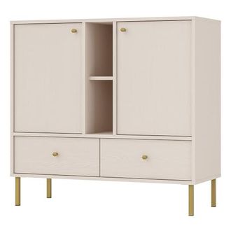 Selsey Kommode mit Schubladen Weiss 100,2x95x40,8 cm - Moderne Oktio M&ouml;belkollektion mit Goldenen Metallf&uuml;&szlig;en - Sideboard mit T&uuml;ren & Regalen, Laminierte Spa
