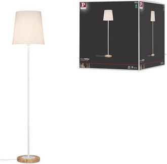 Paulmann 79634 Neordic Stellan Stehleuchte max. 1x20W Stehlampe f&uuml;r E27 Lampen Standleuchte mit Stoffschirm Wei&szlig;/Holz 230V ohne Leuchtmittel
