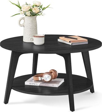 Vasagle Runder Couchtisch, 2-st&ouml;ckiger Couchtisch mit Stauraum, f&uuml;r Wohnzimmer, 80 x 45 cm, einfach zu montieren, Anthrazitgrau ULCT243B22