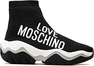 Love Moschino Baskets noires avec logo latéral Lettering imprimé. Semelle Tricolore en caoutchouc., Noir, 37 EU