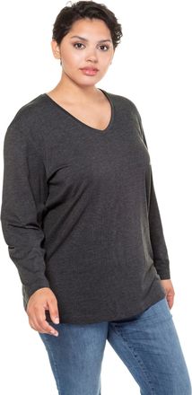 Ulla Popken Damen Shirt, V-Ausschnitt, Relaxed, Langarm, Schwarz, 42-44 EU