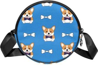 Generic Petit sac &agrave; bandouli&egrave;re circulaire pour femme, chien, sac &agrave; bandouli&egrave;re avec fermeture &eacute;clair, bretelles r&eacute;glables, sac &agrave; main rond d&eacute;contract&eacute; pour f