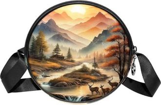 Generic Petit sac &agrave; bandouli&egrave;re Circle pour femme, petit sac &agrave; bandouli&egrave;re avec fermeture &eacute;clair, bretelles r&eacute;glables, sac &agrave; main rond d&eacute;contract&eacute; pour femmes