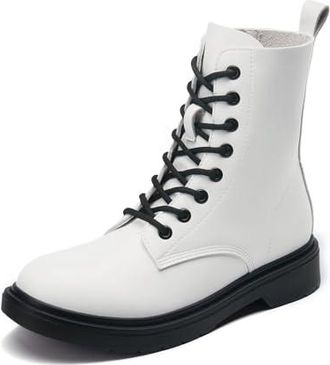 Dream Pairs Bottines Femme à Lacets avec Fermeture Éclair Bottes de Style Combat Confortables et Antidérapantes pour Usage Quotidien,Size 38.5,Blanc,DWUMAB2539