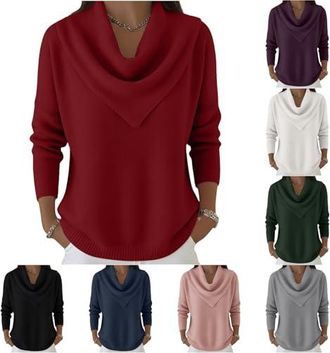 Generic Pull &agrave; col b&eacute;nitier pour femme - Pull habill&eacute; en tricot &eacute;l&eacute;gant - Nouveaut&eacute; - Pour soir&eacute;e - Automne et hiver - Chaud et confortable - Doux - Manches l