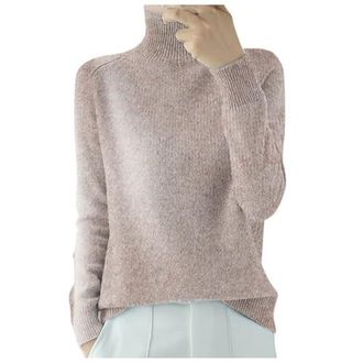 Generic 2026 Nouveau pull &agrave; col montant pour femme de couleur unie automne et hiver pull tricot&eacute; &agrave; manches longues, kaki, XXL