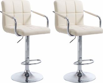 Clp 2er Set Barhocker Lucy V2 Mit Kunstlederbezug I H&ouml;henverstellbarer Barstuhl I Thekenhocker Mit Armlehnen Und Fu&szlig;st&uuml;tze, Farbe:Creme, Gestell Farbe:Chr