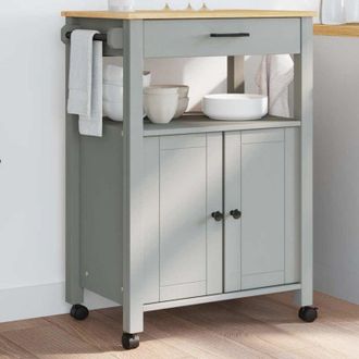 vidaXL Vidaxl - Chariot de cuisine 60x40x90 cm en bois massif de pin - Tiroir et 2 portes - 4 roues dont 2 verrouillables - Rangement pratique - vidaXL78161