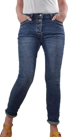 Jewelly Stretch Jeans| im Baggy Boyfriend Schnitt| Damen Hose mit dekorativer Knopfleiste| Perfekter Sitz (as3, Alpha, x_s, Regular, Regular, Vintage Denim)
