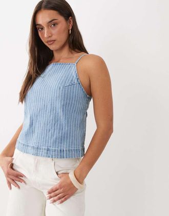 Abercrombie & Fitch Caraco densemble en denim ray&eacute; avec liens nou&eacute;s au dos - Bleu