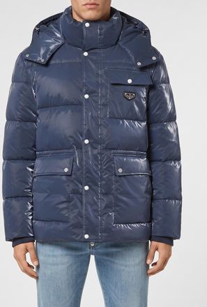 Philipp Plein Doudoune &agrave; capuche en nylon matelass&eacute; avec poches plaqu&eacute;es et logo
