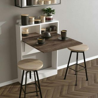 Pier Import Table murale pliante effet bois fonc&eacute; avec niches MARFA
