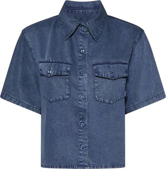 Silvian Heach Femme, Blouses et Chemises, Bleu, Taille: 40 FR Chemise Courte avec Poches Plaqu&eacute;es