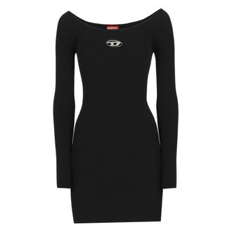 Diesel Geripptes Kleid mit Metall-Logo - - Dresses - Damen - Schwarzk - S