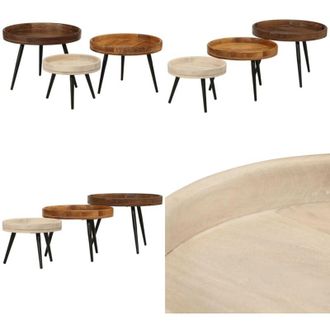 vidaXL Couchtische 3 Stk. Rund Massivholz Mango - Esszimmerm&ouml;bel - Wohnzimmerdeko - Holztisch - Couchtischset - Mangoholzm&ouml;bel - Home & Living