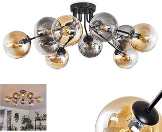 HOFSTEIN Deckenleuchte Gastor, Deckenlampe aus Metall/Glas in Schwarz/Rauchfarben/Bernsteinfarben/Klar, Leuchte im modernen Design mit Schirmen aus Glas (Ø 15 
