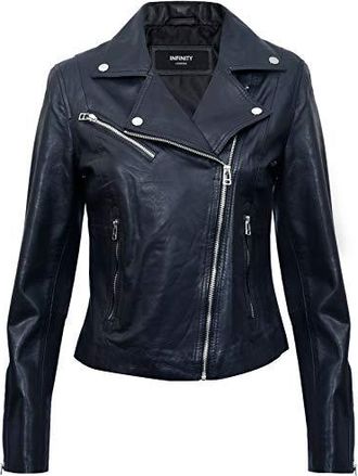 Infinity Leather Veste de Mode Zippée Ancien en Cuir Véritable pour Femme, Véritable Noir 5XL